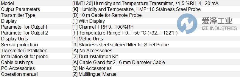 VAISALA温湿度变送器HMT120-KD1A1F13A2A0Z