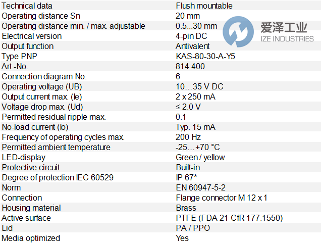 RECHNER电容式传感器KAS-80-30-A-D30-PTFE/MS-Y5-1-HP 814400KAS-80-30-A-D30-PTFE ...