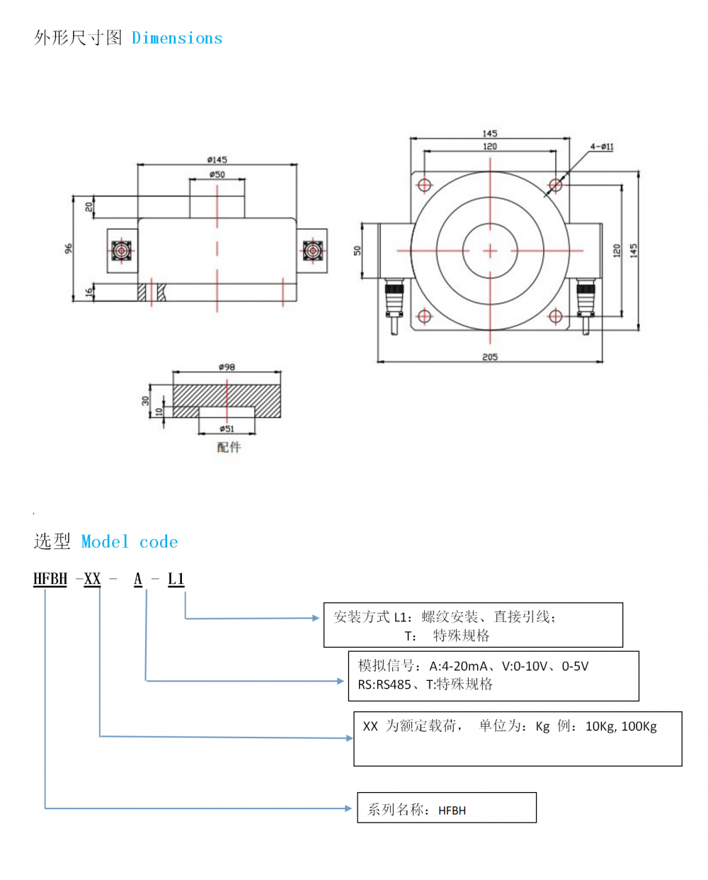 轮辐荷重传感器HFBH系列双路输出称重传感器