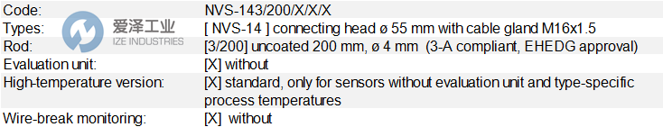ANDERSON-NEGELE液位传感器NVS-143/200/X/X/XNVS-143/200/X/X/X-阿仪网