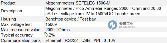 SEFELEC兆欧表SEFELEC1500MSEFELEC1500M-阿仪网