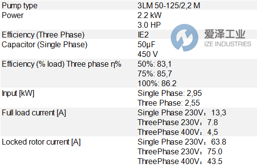 EBARA泵3LM 50-125/2,2 M3LM 50-125/2,2 M-阿仪网