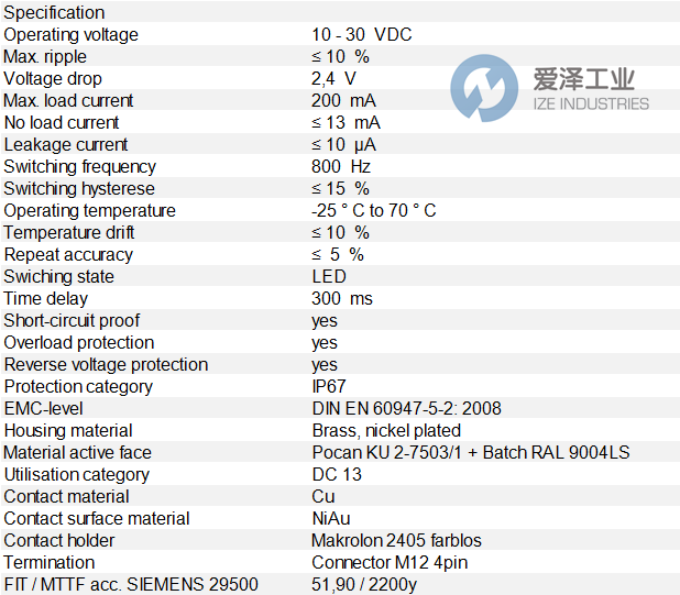 PULSOTRONIC电感式传感器KJ4-M12MN60-DPS-V2
